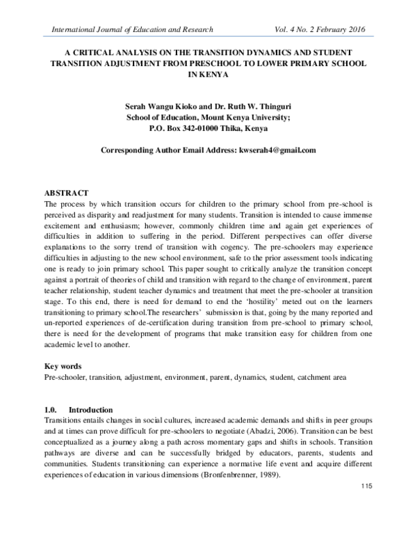 (PDF) A Critical Analysis on the Transition Dynamics and Student ...
