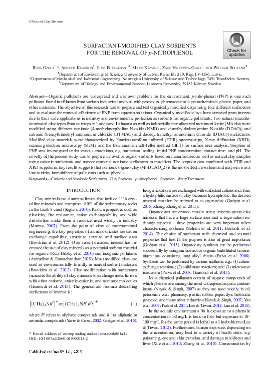 (PDF) Surfactant-Modified Clay Sorbents for the Removal of p-nitrophenol