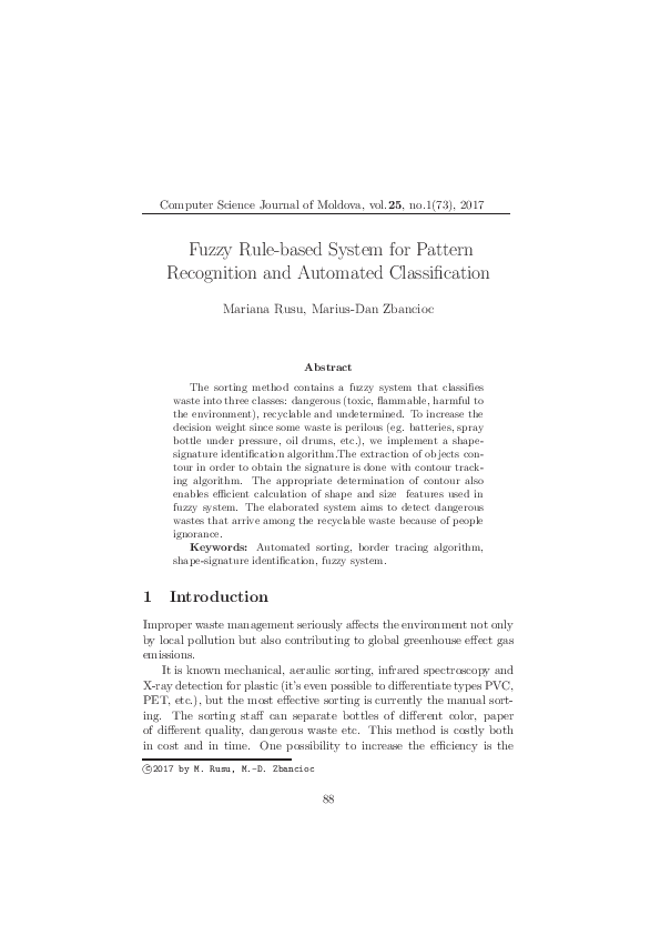 Pdf Fuzzy Rule Based System For Pattern Recognition And Automated Classification Mariana 