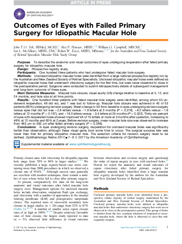 (PDF) Outcomes of Eyes with Failed Primary Surgery for Idiopathic ...