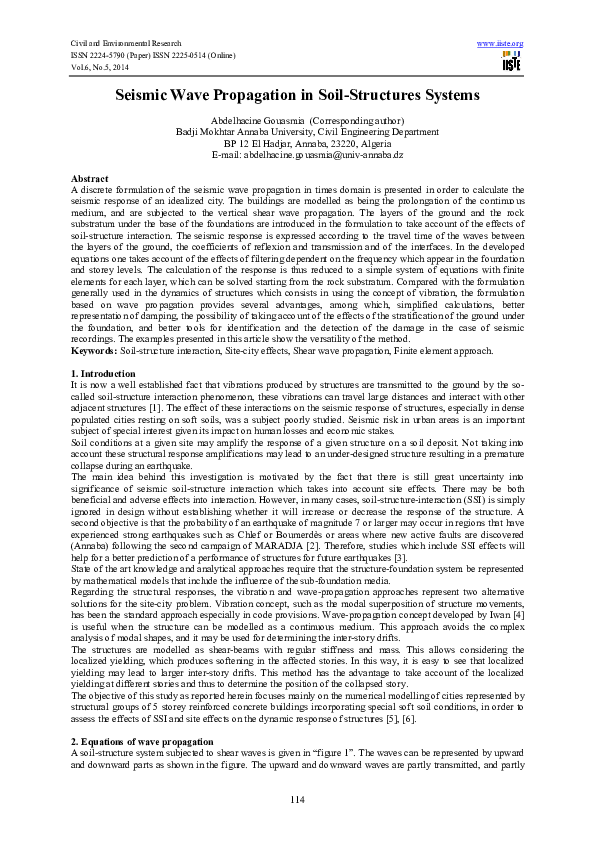 Pdf Seismic Wave Propagation In Soil Structures Systems