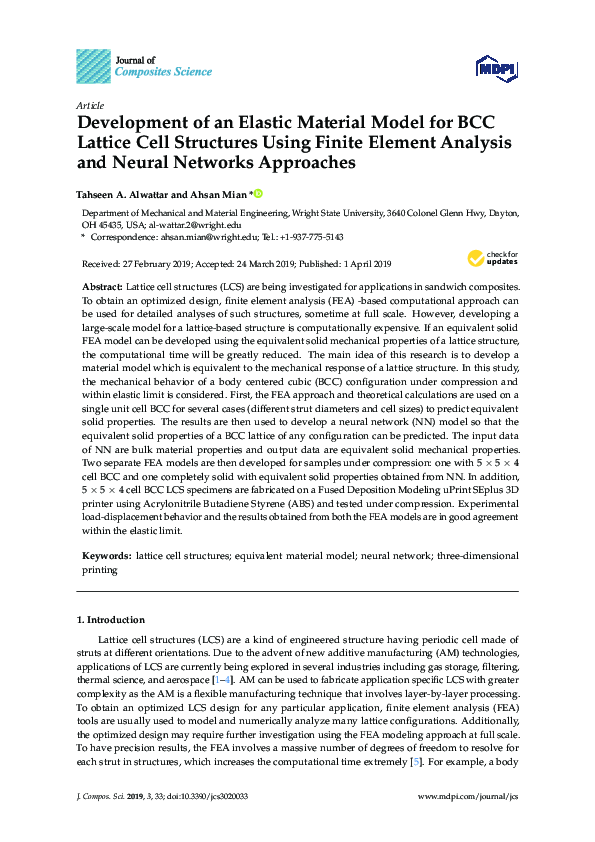 (PDF) Development of an Elastic Material Model for BCC Lattice Cell ...