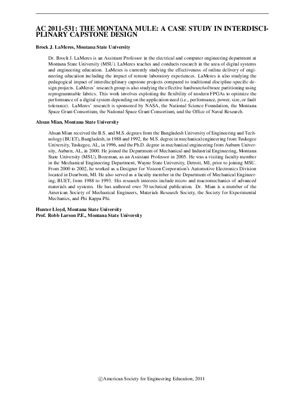 (PDF) The Montana MULE: A Case Study in Interdisciplinary Capstone Design