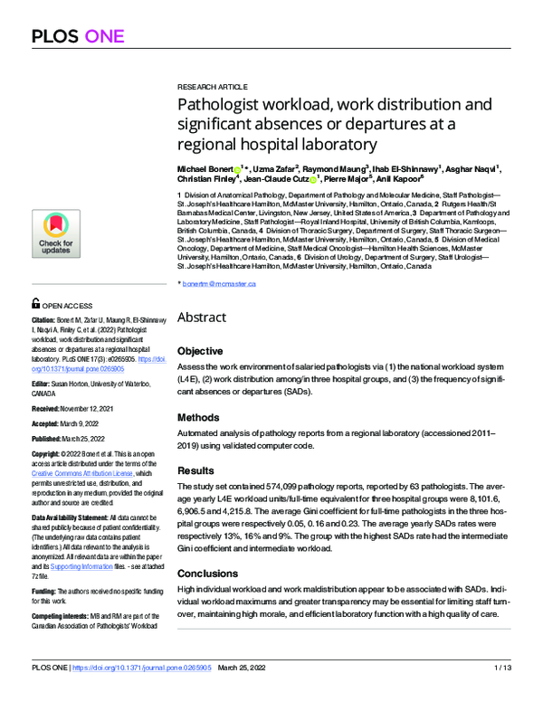 (PDF) Pathologist workload, work distribution and significant absences ...
