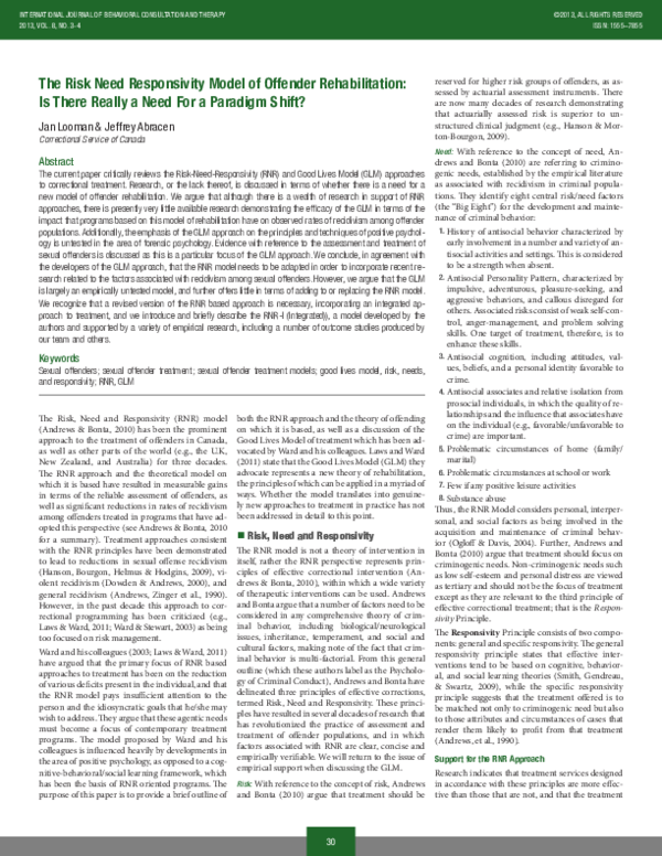 (PDF) The risk need responsivity model of offender rehabilitation: Is ...