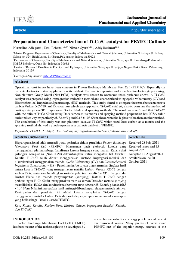 Pdf Preparation And Characterization Of Ti Co C Catalyst For Pemfc Cathode Dedi Rohendi