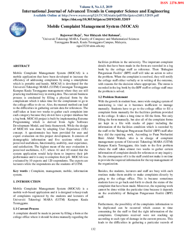 (PDF) Mobile Complaint Management System (MOCAS)