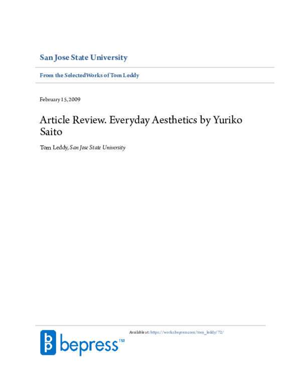 (PDF) Article Review. Everyday Aesthetics by Yuriko Saito