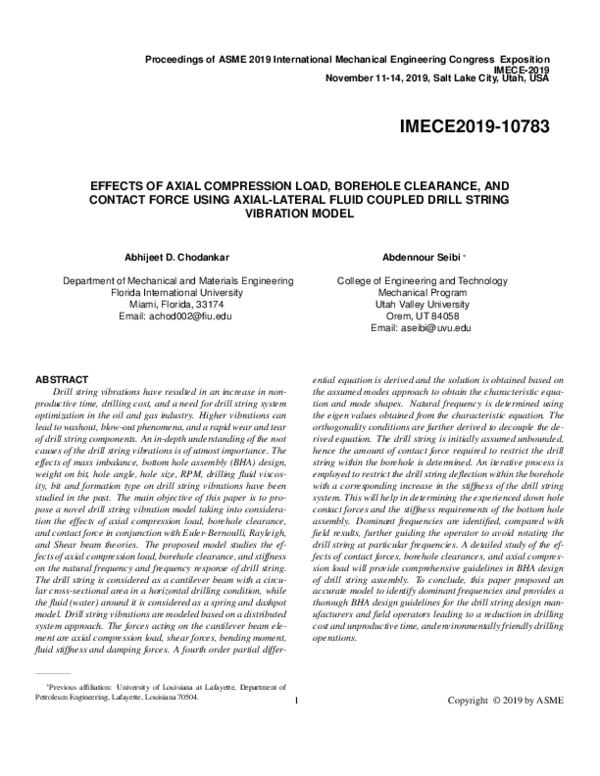 (PDF) EFFECTS OF AXIAL COMPRESSION LOAD, BOREHOLE CLEARANCE, AND ...