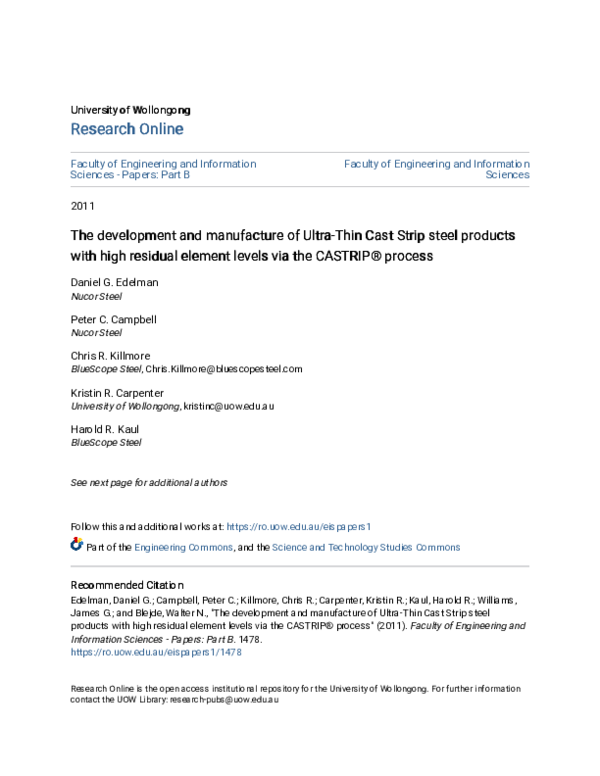 (PDF) The Development and Manufacture of Ultrathin Cast Strip Steel ...