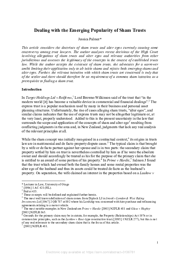 (PDF) Dealing with the Emerging Popularity of Sham Trusts
