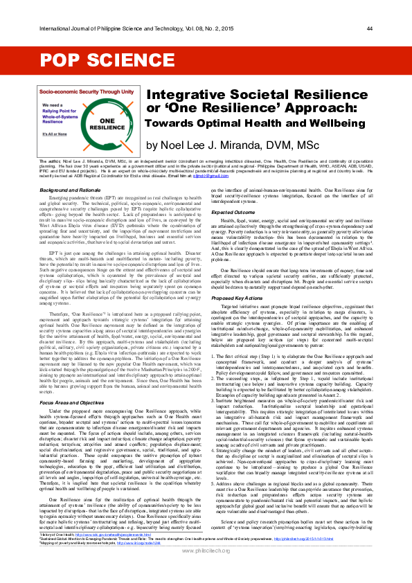(PDF) Integrative Societal Resilience or 'One Resilience' Approach ...