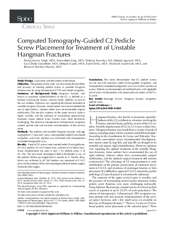 (PDF) Computed Tomography-Guided C2 Pedicle Screw Placement for ...