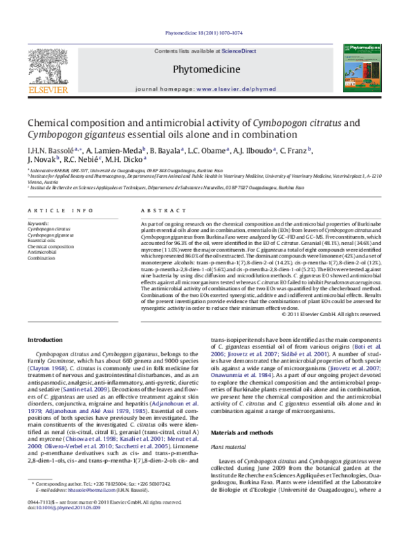 (PDF) Chemical composition and antimicrobial activity of Cymbopogon citratus and Cymbopogon ...