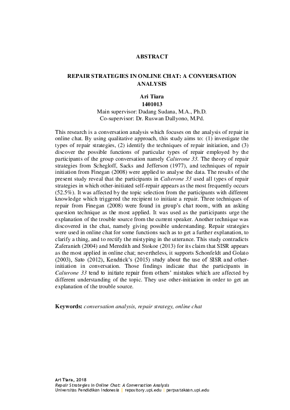 (PDF) REPAIR STRATEGIES IN ONLINE CHAT: Conversation Analysis