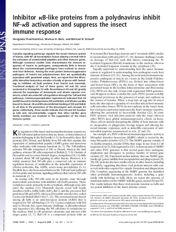 (PDF) Inhibitor B-like proteins from a polydnavirus inhibit NF- B ...