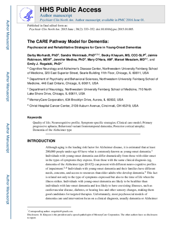 (PDF) The CARE Pathway Model for Dementia | jennifer lyn medina ...