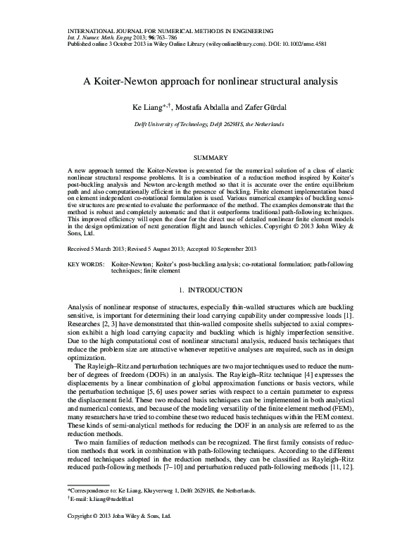 (PDF) Koiter-Newton Method for Nonlinear Analysis