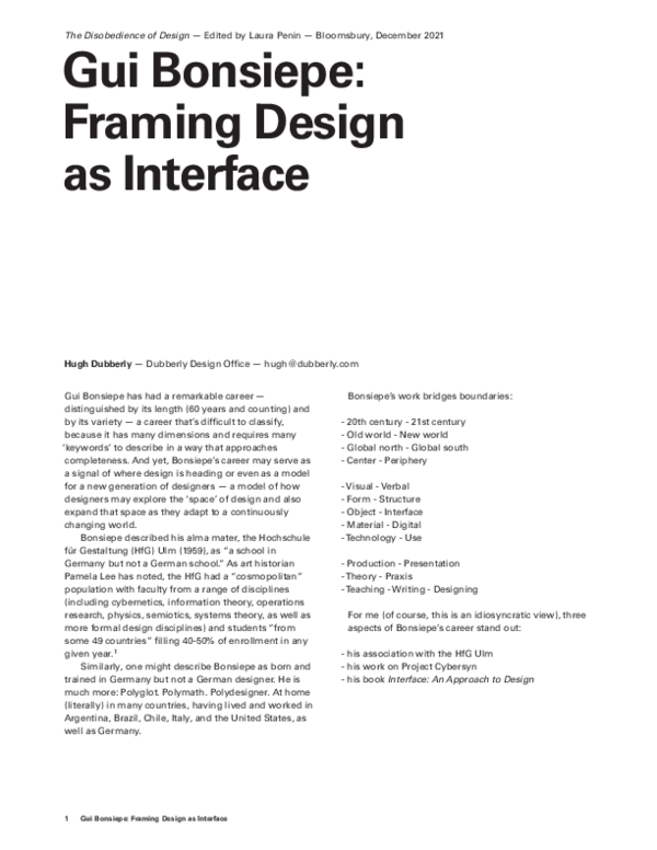 (PDF) Gui Bonsiepe: Framing Design as Interface