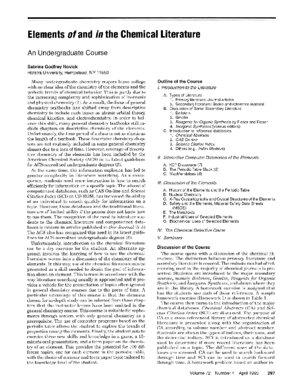 (PDF) Elements of and in the Chemical Literature: An Undergraduate Course