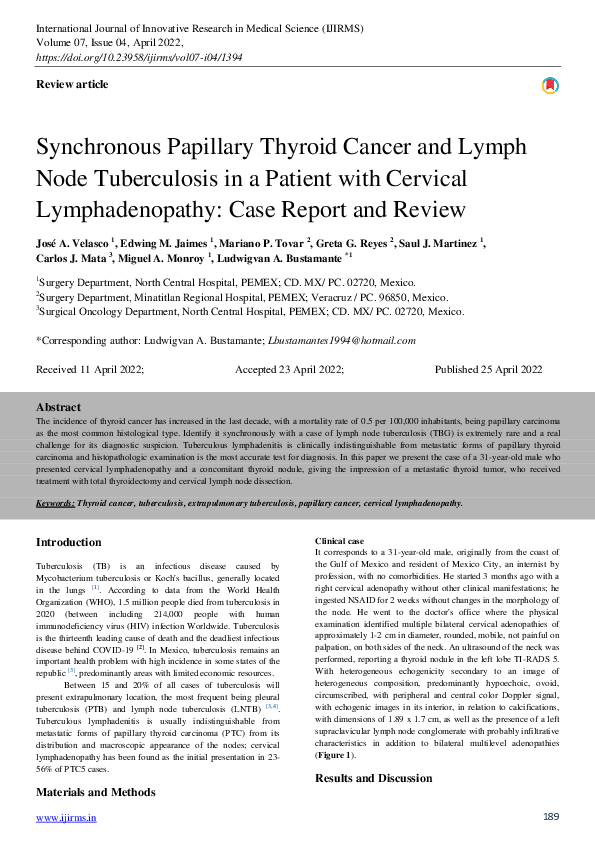 Pdf Synchronous Papillary Thyroid Cancer And Lymph Node Tuberculosis 7244