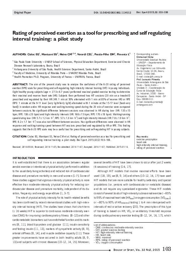 (PDF) Rating of perceived exertion as a tool for prescribing and self ...