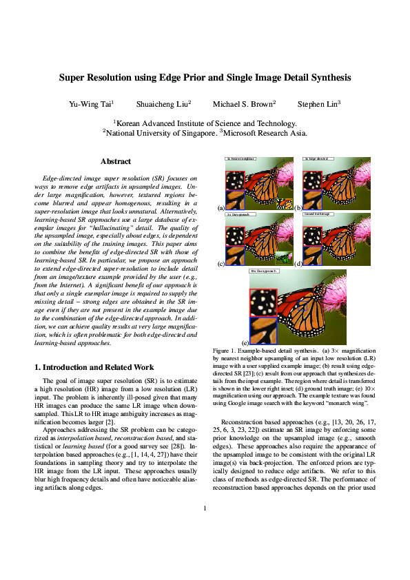 (PDF) Super resolution using edge prior and single image detail synthesis
