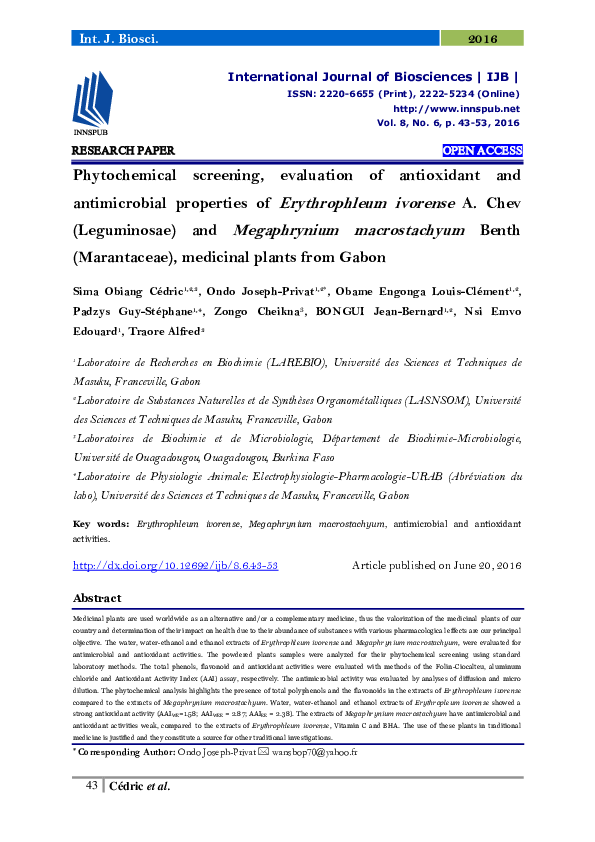 (PDF) Phytochemical screening, evaluation of antioxidant and antimicrobial properties of ...