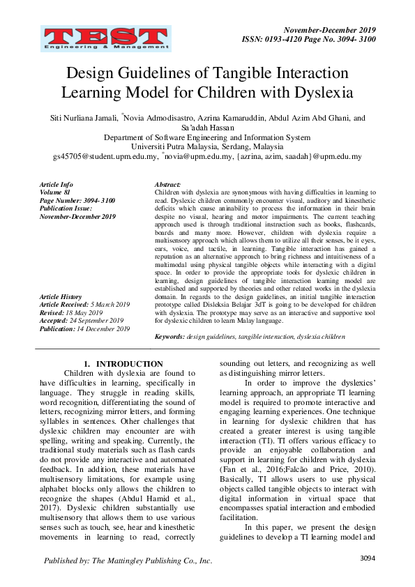 (PDF) Design Guidelines of Tangible Interaction Learning Model for Children with Dyslexia