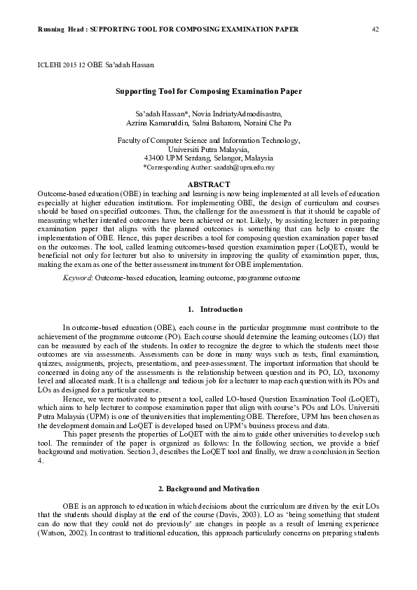 (PDF) OBE Supporting Tool for Composing Examination Paper