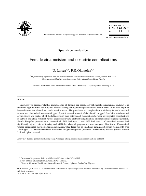 (PDF) Female circumcision and obstetric complications