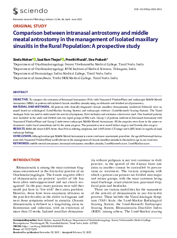 (PDF) Comparison between intranasal antrostomy and middle meatal ...