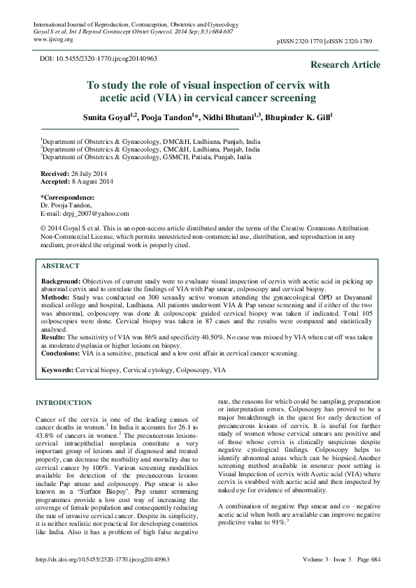 (PDF) To study the role of visual inspection of cervix with acetic acid ...