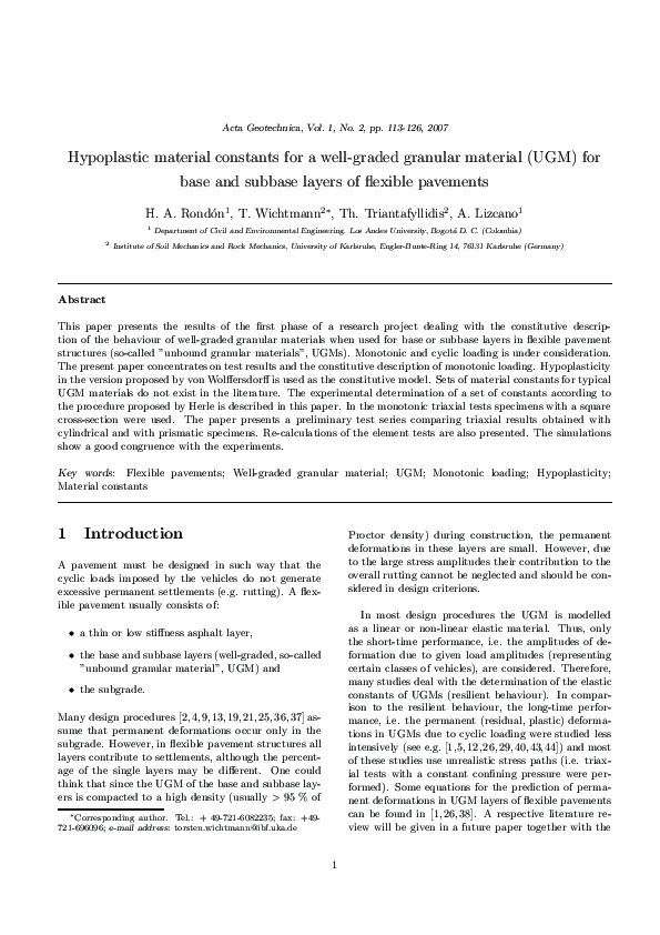 (PDF) Hypoplastic material constants for a well-graded granular ...
