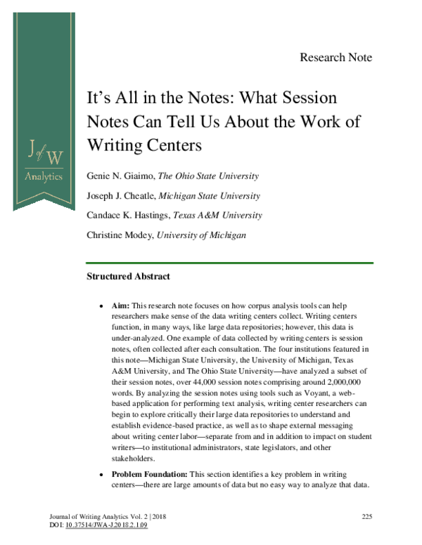 (PDF) It s All in the Notes: What Session Notes Can Tell Us About the ...
