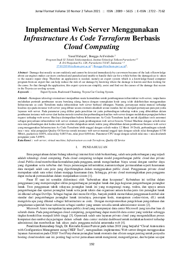 Pdf Implementasi Web Server Menggunakan Infrastructure As Code Terraform Berbasis Cloud Computing