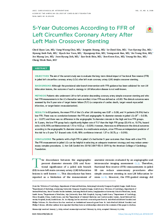 (PDF) 5-Year Outcomes According to FFR of Left Circumflex Coronary ...