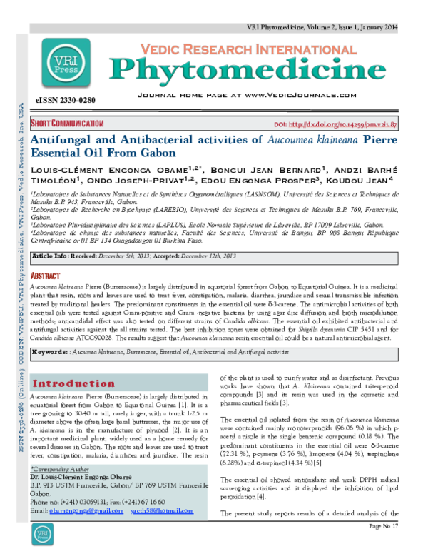 (PDF) Antifungal and Antibacterial activities of Aucoumea klaineana ...
