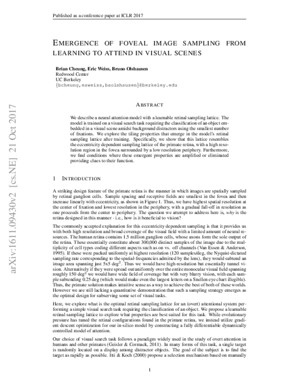 (PDF) Emergence of foveal image sampling from learning to attend in ...