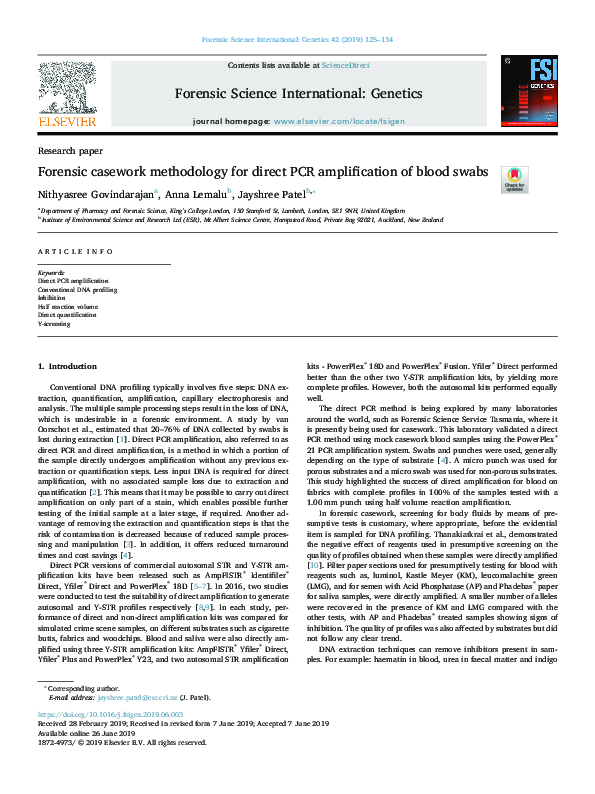 (PDF) Forensic Casework Methodology for Direct PCR Amplification of ...