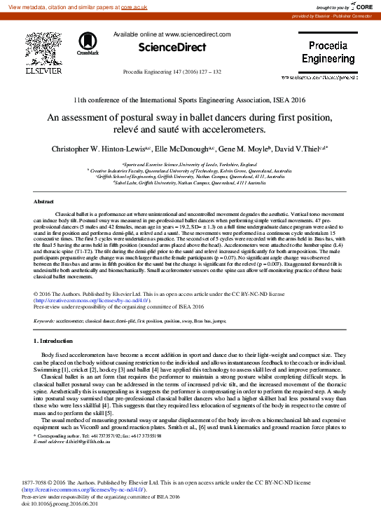 (PDF) An Assessment of Postural Sway in Ballet Dancers During First ...