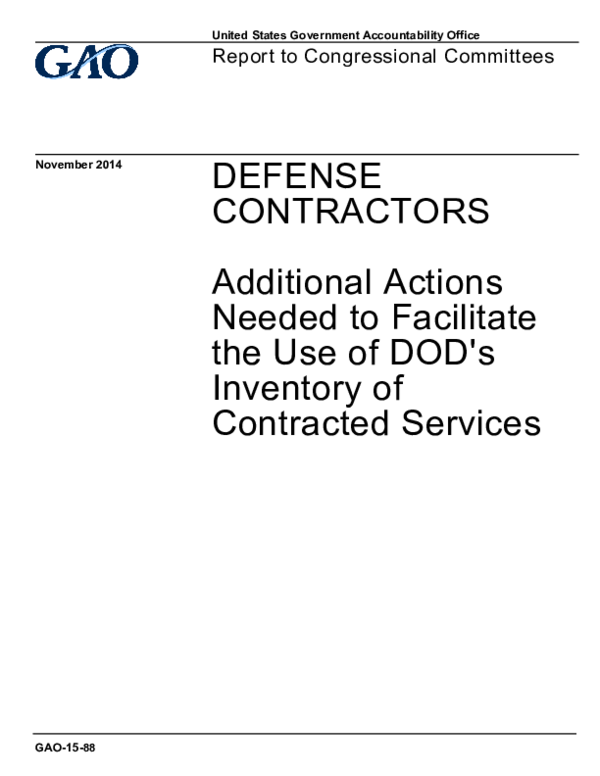 (PDF) Defense Contractors: Additional Actions Needed to Facilitate the ...