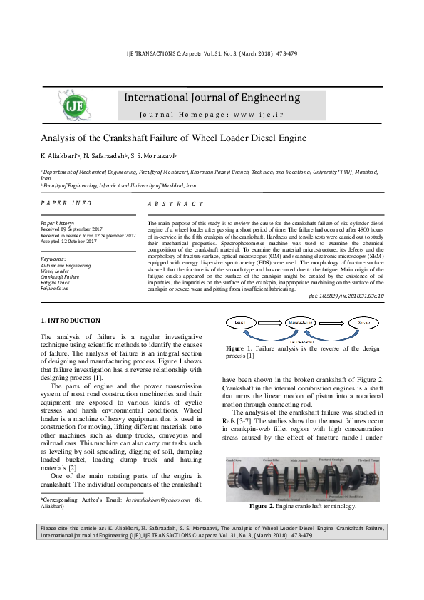 (PDF) The Analysis of Wheel Loader Diesel Engine Crankshaft Failure