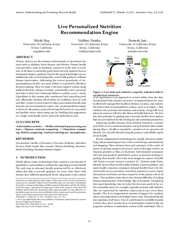 (PDF) Live Personalized Nutrition Recommendation Engine