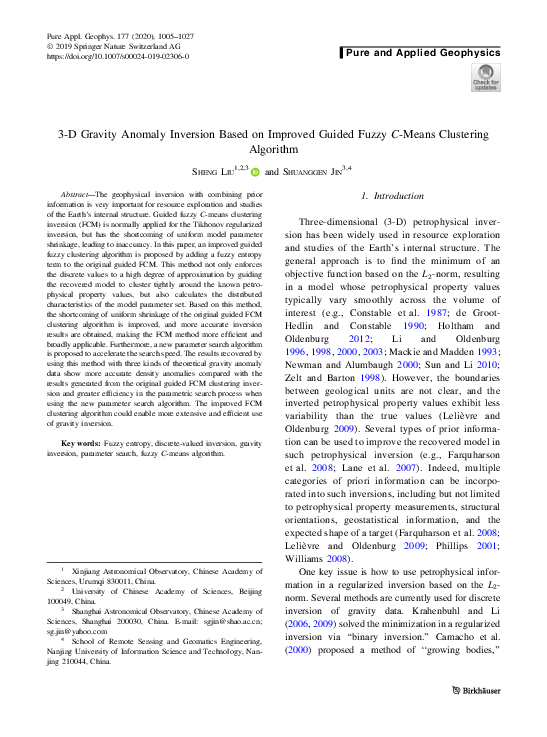 Pdf 3 D Gravity Anomaly Inversion Based On Improved Guided Fuzzy C Means Clustering Algorithm