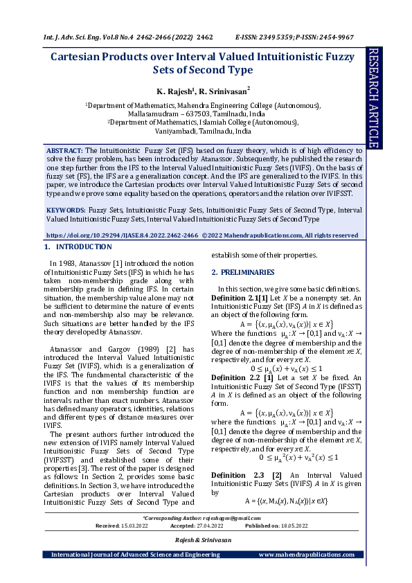 (PDF) Cartesian Products over Interval Valued Intuitionistic Fuzzy Sets ...