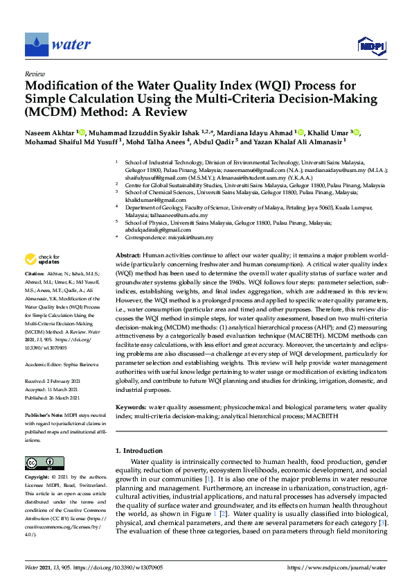 (PDF) Modification of the Water Quality Index (WQI) Process for Simple ...