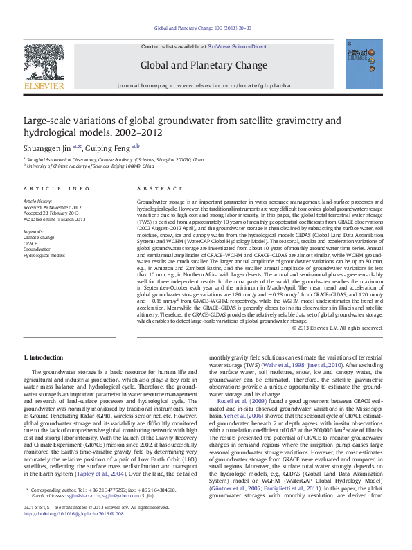(PDF) Large-scale variations of global groundwater from satellite gravimetry and hydrological ...