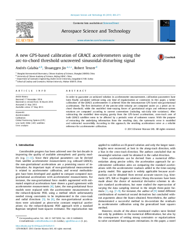 Pdf A New Gps Based Calibration Of Grace Accelerometers Using The Arc To Chord Threshold