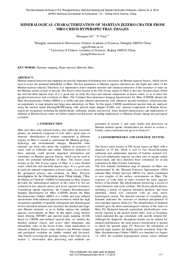 (PDF) Mineralogical characterization of Martian Jezero crater from MRO ...